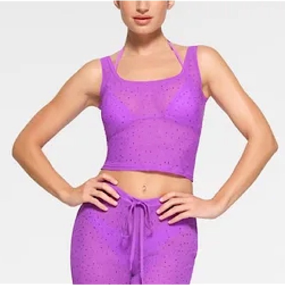 SKIMS | Swim | Skims Mesh Rhinestone Swim Cover Up Tank Violet Xs 4x ...